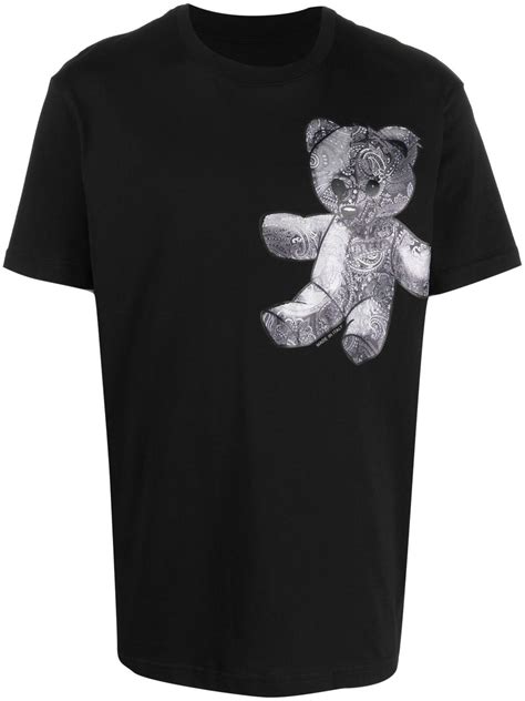 Philipp Plein 테디 베어 페이즐리 프린트 티셔츠 페칭