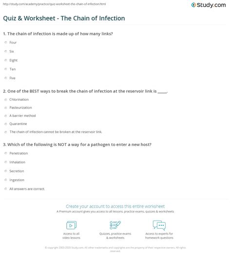 Quiz Worksheet The Chain Of Infection Study