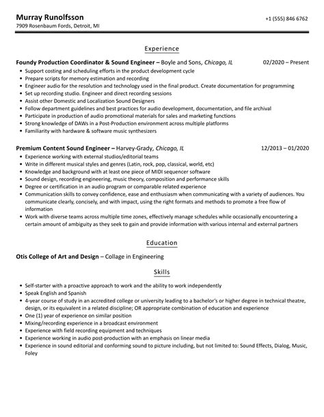 Sound Engineer Resume Samples Velvet Jobs