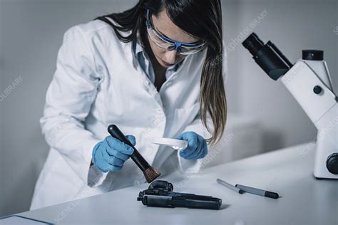 Forensics Expert Examining Crime Scene Evidence Stock Image F024