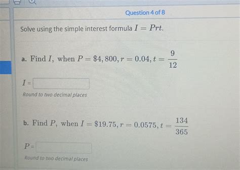 Solved Solve using the simple interest formula I=Prt. a. | Chegg.com