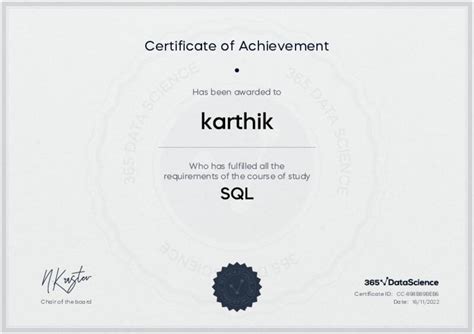 Karthik Reddy B On Linkedin Certificate Of Achievement Sql 365 Data