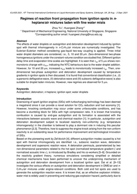 Pdf Regimes Of Reaction Front Propagation From Ignition Spots In N Heptaneair Mixtures Laden