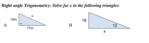 Solved Right Angle Trigonometry Solve For X In The