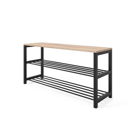 ᐉ Полиця для взуття Thesofa Pdo3 Loft ДСП металева 100x47x30 см Чорний матовий Дуб сонома