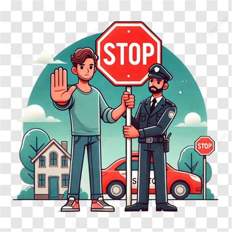 뒤에 차가 있는 사람 옆에 정지 신호를 들고 있는 경찰관의 그림 경찰관 정지 신호 경찰차 Png 일러스트 및 이미지 에 대한 무료 다운로드 Pngtree