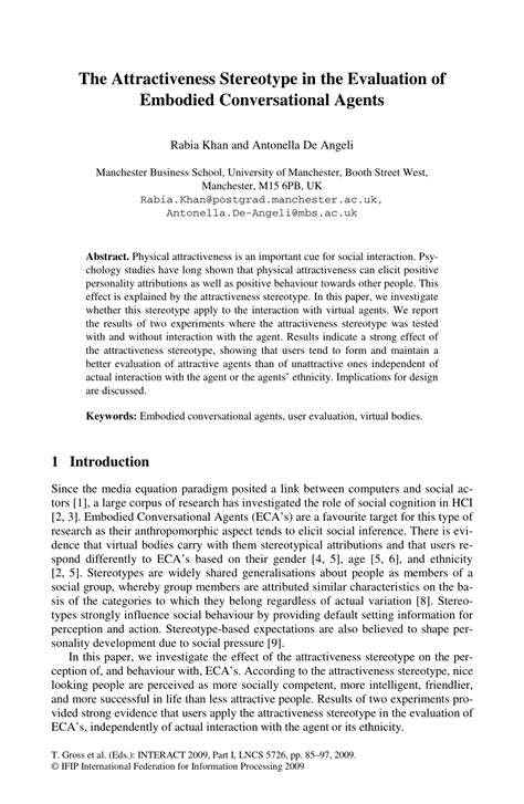 Pdf The Attractiveness Stereotype In The Evaluation Of Embodied Conversational Agents