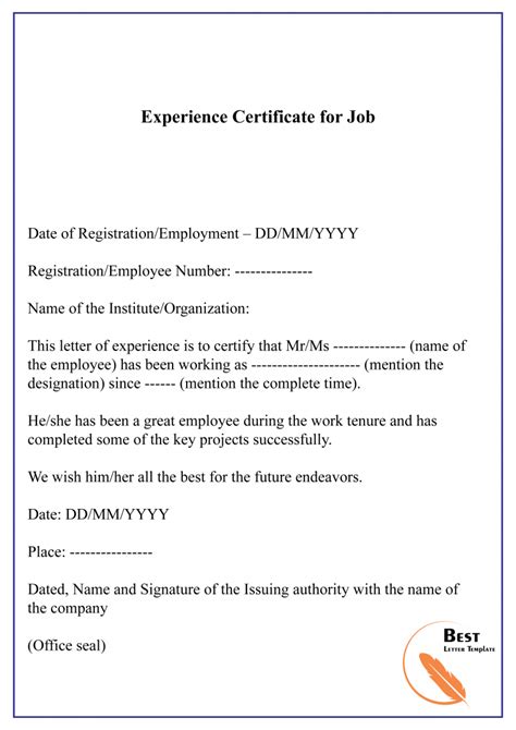 Experience Certificate Format Of Usa Kjaguys