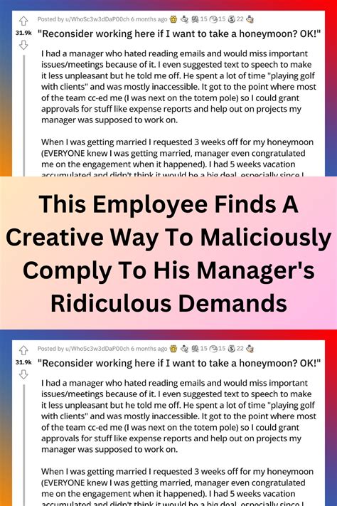 This Employee Finds A Creative Way To Maliciously Comply To His Manager