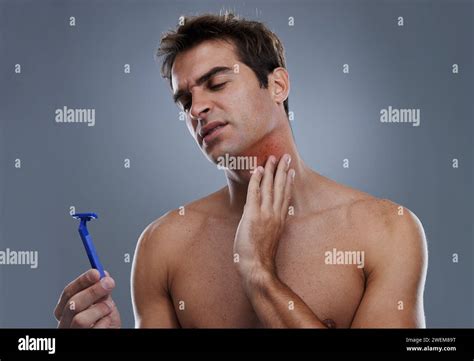 Man Shaving And Beard Or Razor Pain For Hair Removal Or Red Rash