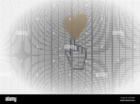 Close Up Hand Cursor And Like Heart Icon On Computer Lcd Screen Pixel Background Vector Macro