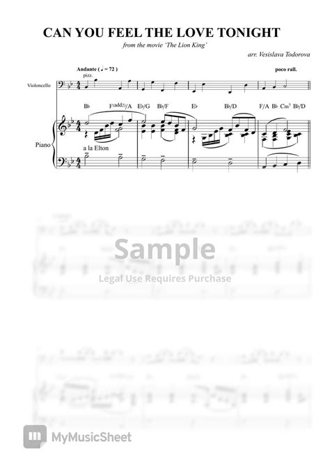 Lion King Can You Feel The Love Tonight Cello And Piano Sheets By