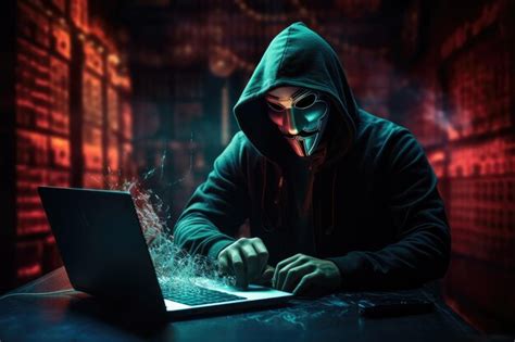 premium ai image a hacker wearing anonymous mask and hacking pc ai