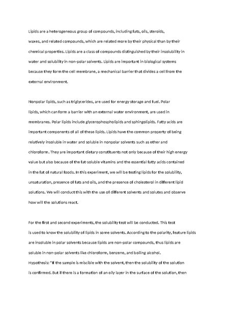 Lipids Properties And Tests For Solubility And Unsaturation Analysis
