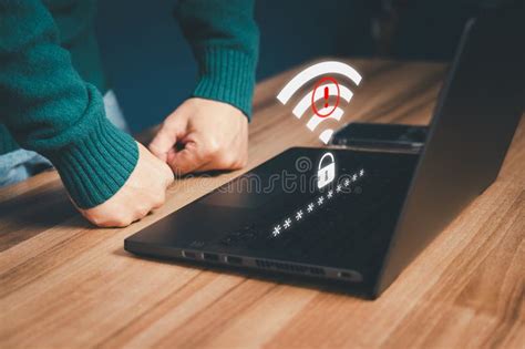 User Use A Computer Laptop For A Login Password To Wifi But Wifi Is Not Connected Stock