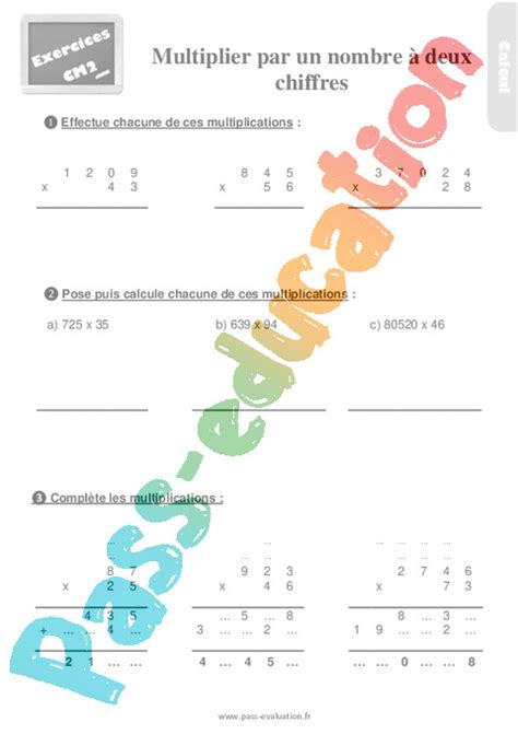 Multiplier Un Entier Par Un Nombre à Deux Chiffres Au Cm2 Evaluation Et Bilan Avec Le Corrigé