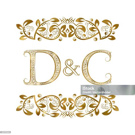 D와 C 빈티지 이니셜 기호입니다 글자 장식 요소에 의해 포위 된다 결혼식 또는 로얄 스타일에서 비즈니스 파트너 모노 그램입니다
