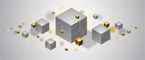 큐브 클러스터에는 황금 요소 선과 점 벡터 추상 배경 3d 추상화 Vip 고급 스타일 기하학적 디자인 기술 및 과학 테마가 있습니다 프리미엄 벡터