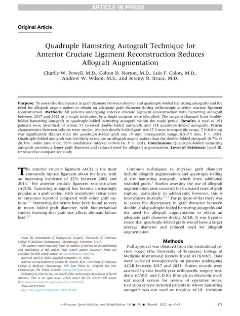 Pdf Quadruple Hamstring Autograft Technique For Anterior Cruciate