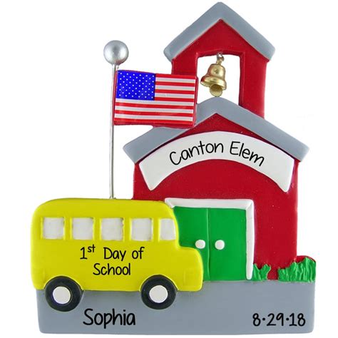 Personalized First Day Of School Bus And Flag Ornament Personalized