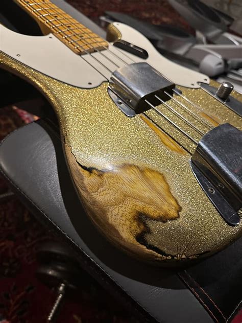 56 Fender Custom Shop Precision Heavy Relic Gold Sparkle Reverb