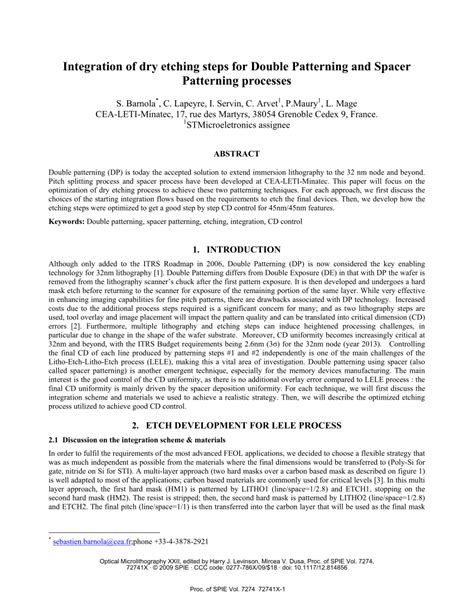 Pdf Integration Of Dry Etching Steps For Double Patterning And Spacer