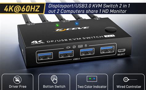 Usb 3 0 Kvm Switch Displayport 2 Ports 3440x1440 144hz 3840x2160 60hz For 2 Pc 1 Monitor To
