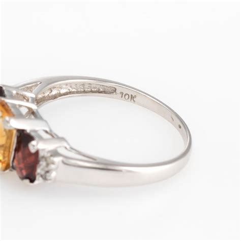 Citrine Garnet Diamond Ring Estate 10 Karat Gold Trilogy Vintage 3