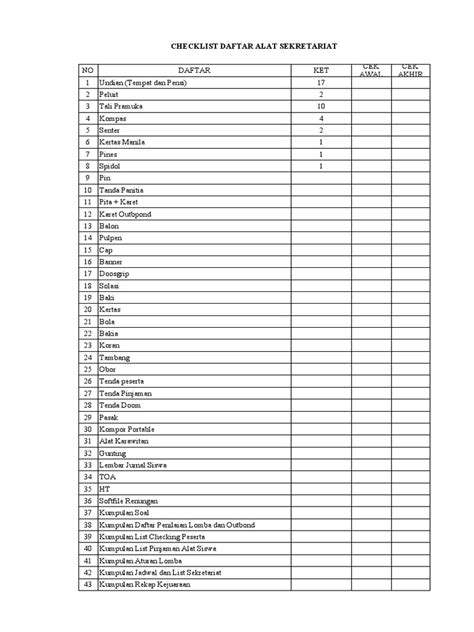 Checlist Sekretariat Pdf
