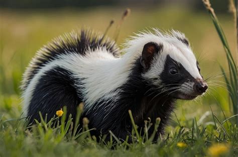 Premium Photo Stunning Closeup Skunks Secret Life Amidst Vibrant Grasslands