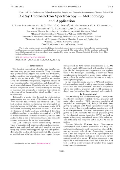 Pdf X Ray Photoelectron Spectroscopy Methodology And Application
