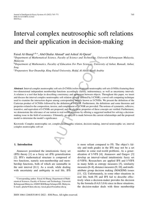 Pdf Interval Complex Neutrosophic Soft Relations And Their Application In Decision Making