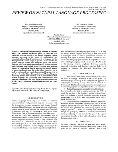 Pdf Review On Natural Language Processing