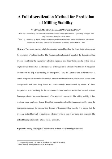 PDF A Full Discretization Method For Prediction Of Milling Stability