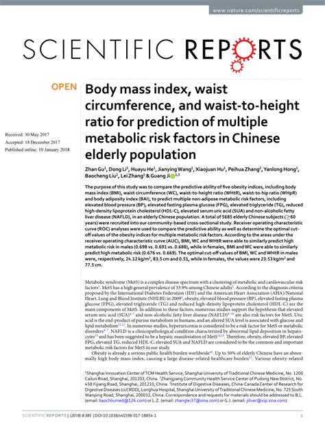 Pdf Body Mass Index Waist Circumference And Waist To Height Ratio