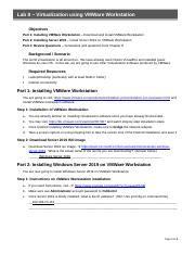 Lab 8 Virtualization Using VMWare Workstation Docx Lab 8 Virtualization Using VMWare