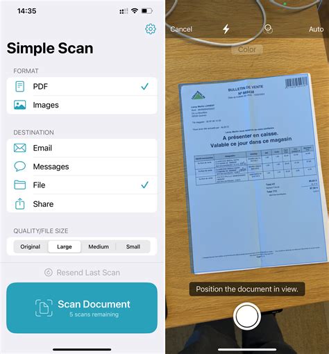 Simple Scan numérise des documents avec un iPhone et les transfère dans