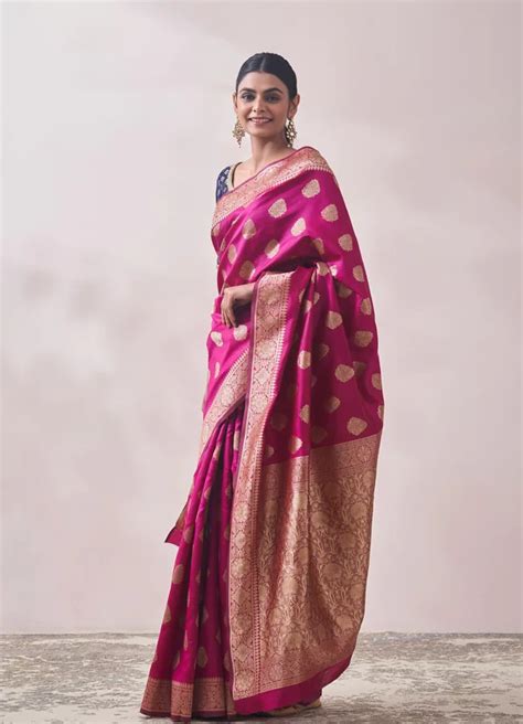 Buy Magenta Zari Weaved Saree Online In India Mohey Saree For Women