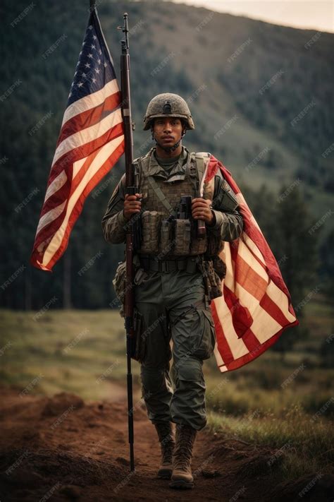 Premium Ai Image A Soldier Holding A Flag Very Realistic