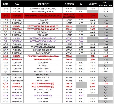 Cca Overall Schedule