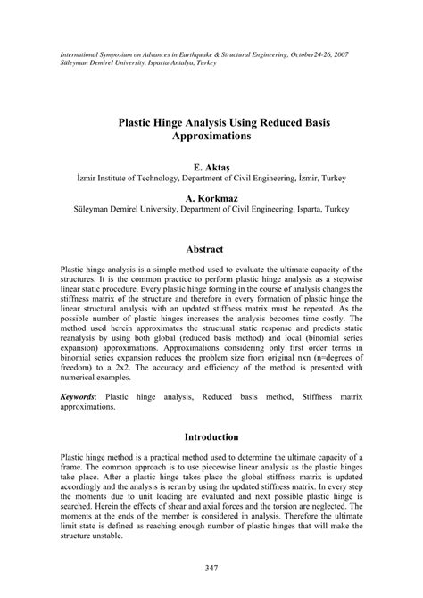 Pdf Plastic Hinge Analysis Using Reduced Basis Approximations