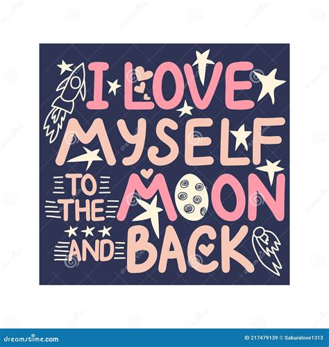 I Love Myself Lettering Cute Hand Drawn Phrase Self Care Concept