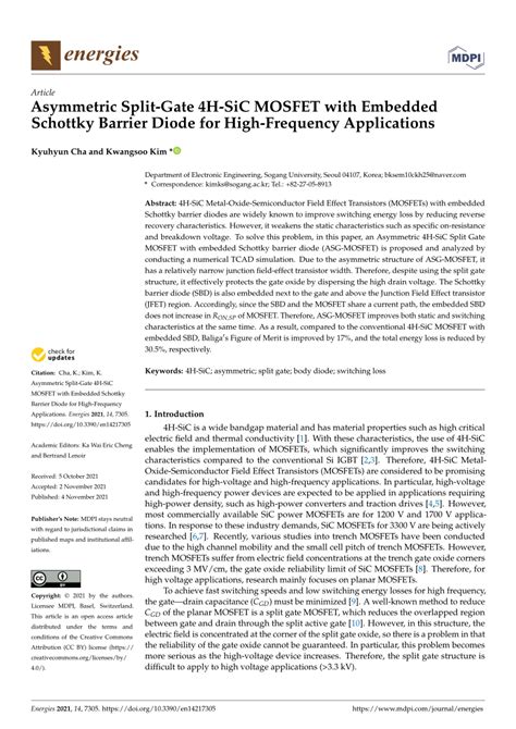 Pdf Asymmetric Split Gate 4h Sic Mosfet With Embedded Schottky Barrier Diode For High