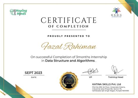 Fazal Rahiman On Linkedin Completed My Internship On Data Structure And Algorithms Hopingminds