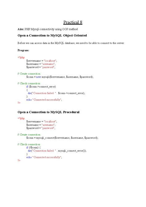 Practical 8 Php Mysqli Connectivity Using Oop Method Conn Connect