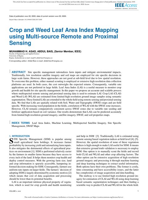 Pdf Crop And Weed Leaf Area Index Mapping Using Multi Source Remote