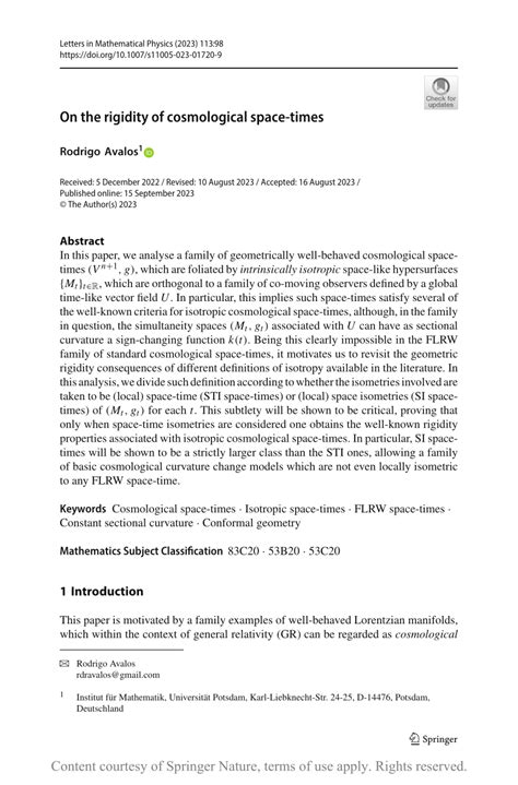 Pdf On The Rigidity Of Cosmological Space Times