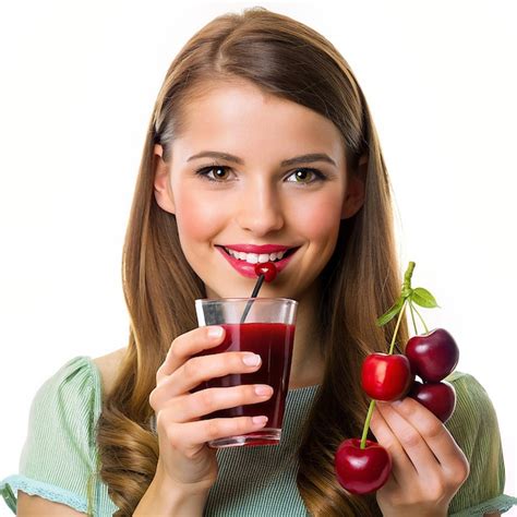 A Girl Having Cherry Cheer Charm Juice Premium Ai Generated Image