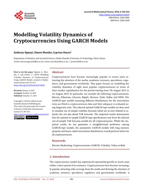 Pdf Modelling Volatility Dynamics Of Cryptocurrencies Using Garch Models