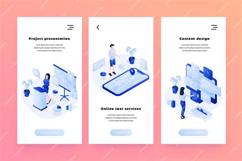 Premium Vector Online Services Isometric Smartphone Interface Banners Templates Set